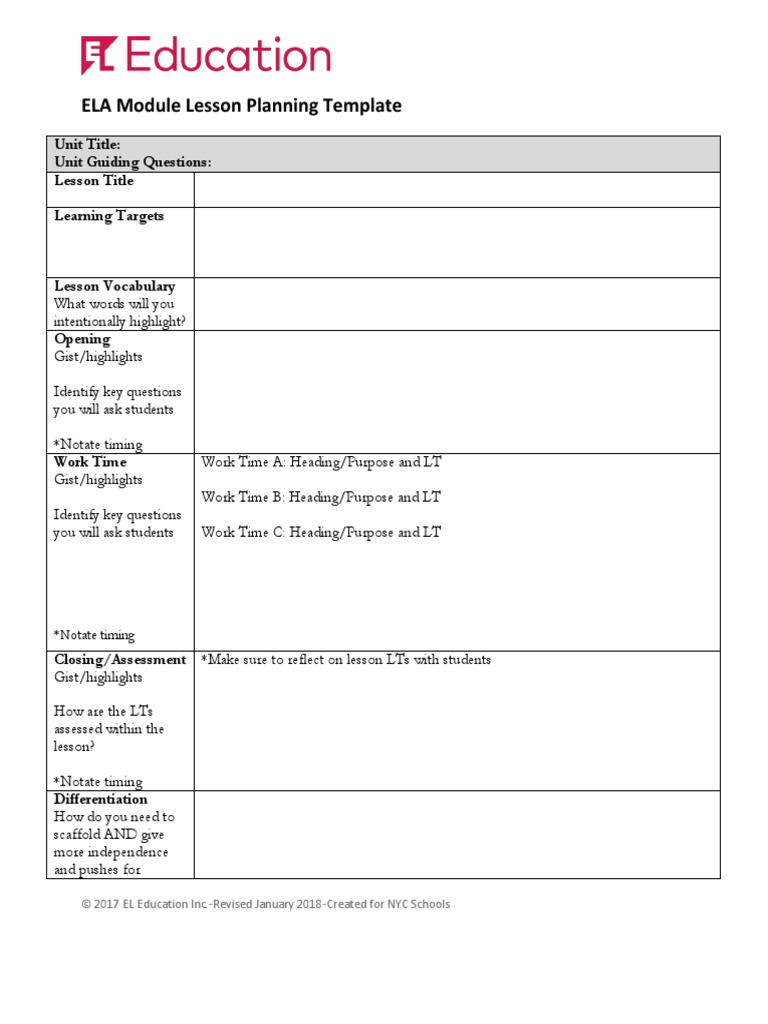 ELA Module Lesson Planning Template: Unit Title: Unit Guiding Questions ...