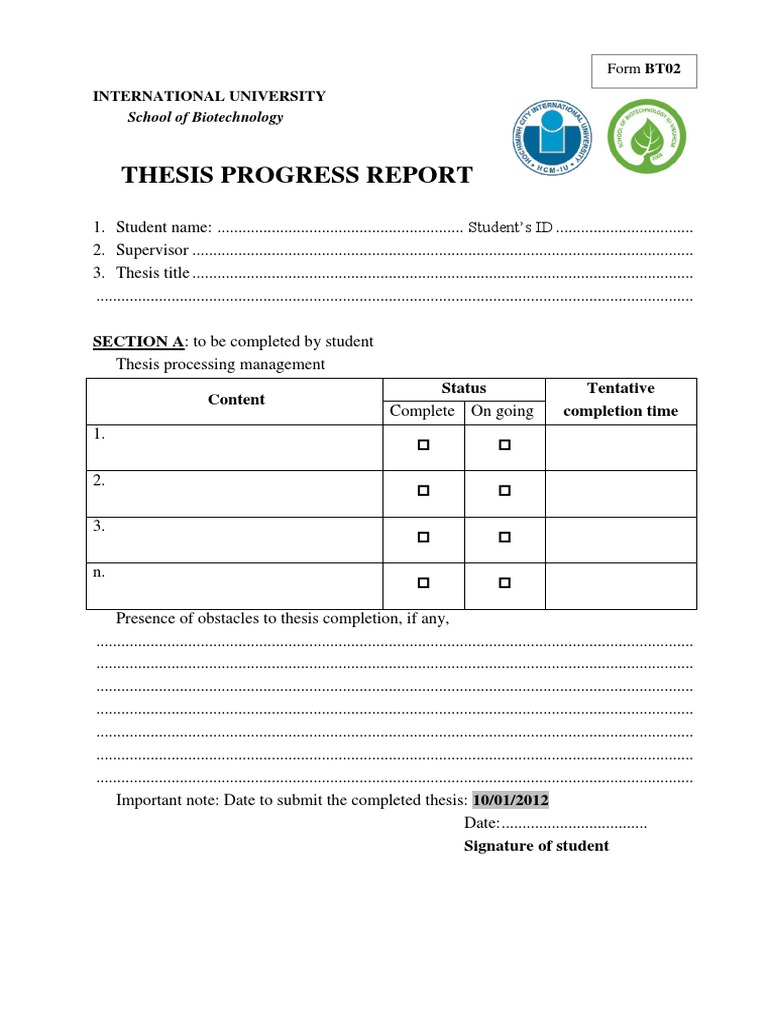 Thesis Progress Report | PDF | Thesis | Behavior Modification