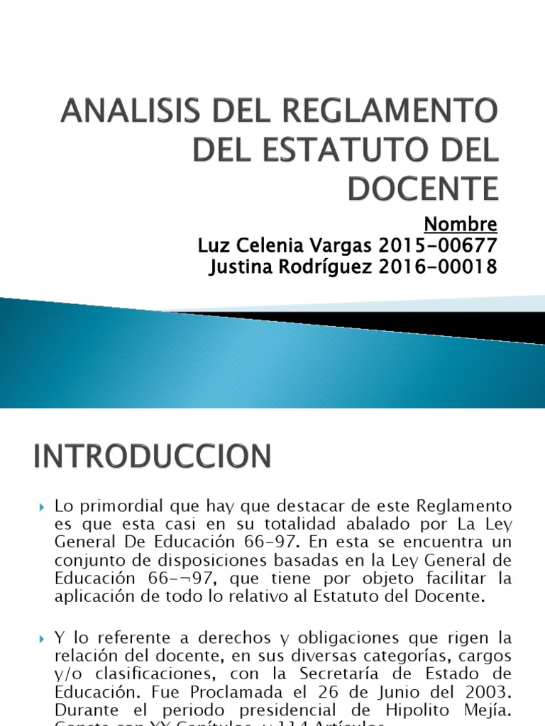 Analisis Del Reglamento Del Estatuto Del Docente | PDF | Maestros | Regulación