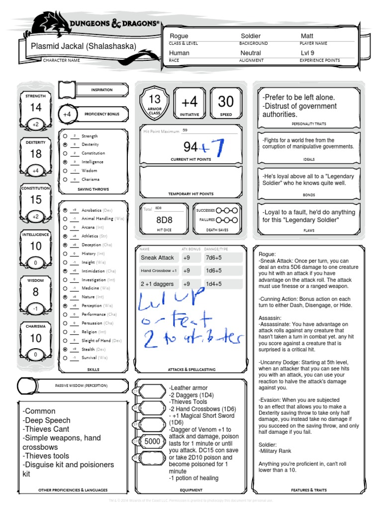Jackal Character Sheet 2 | PDF | Role Playing Games | Gaming
