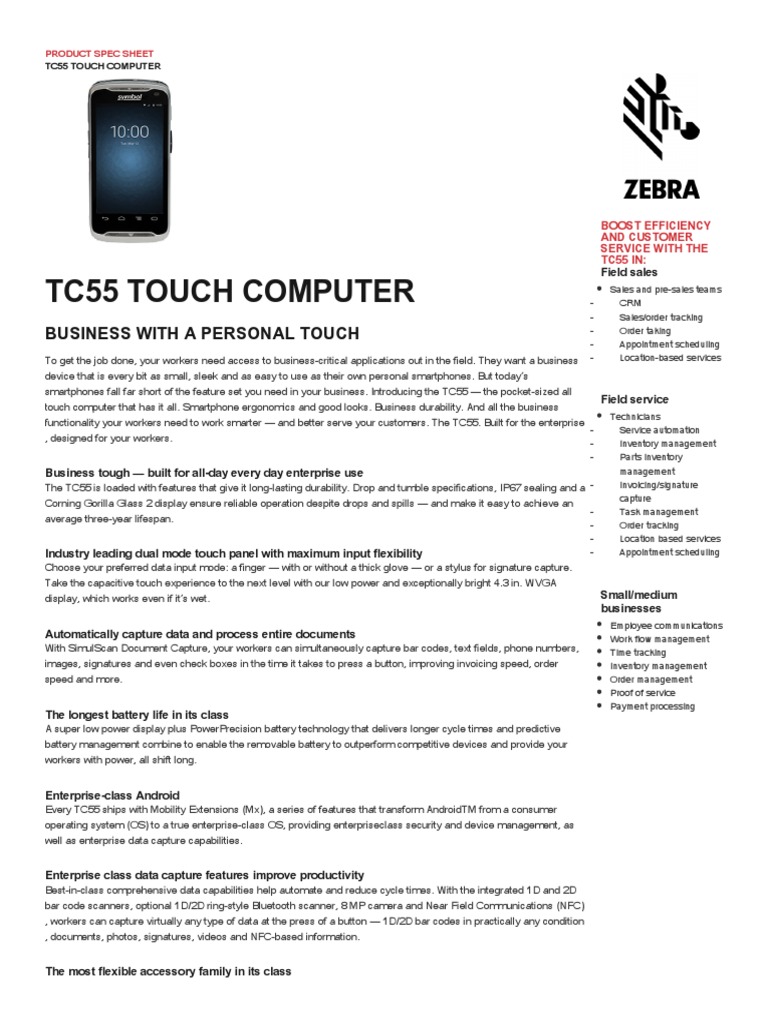 Zebra - tc55 Spec Sheet PDF | Descargar gratis PDF | Android (Operating ...