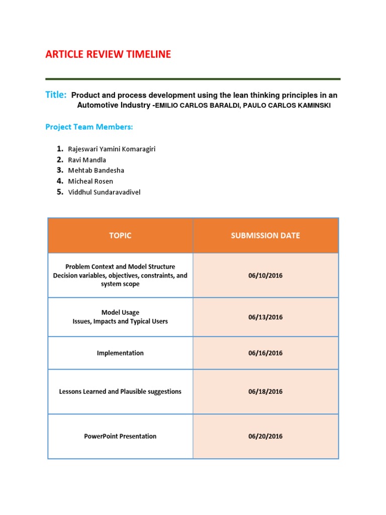 Article Review Timeline | PDF