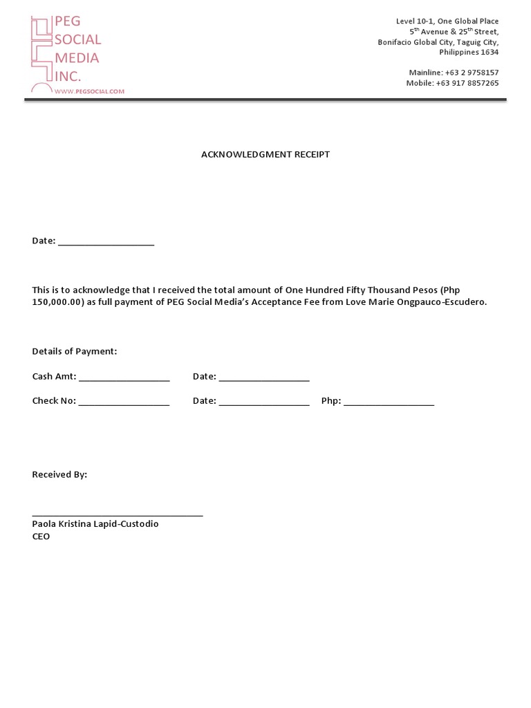 Acceptance Fee Acknowledgment Receipt | PDF