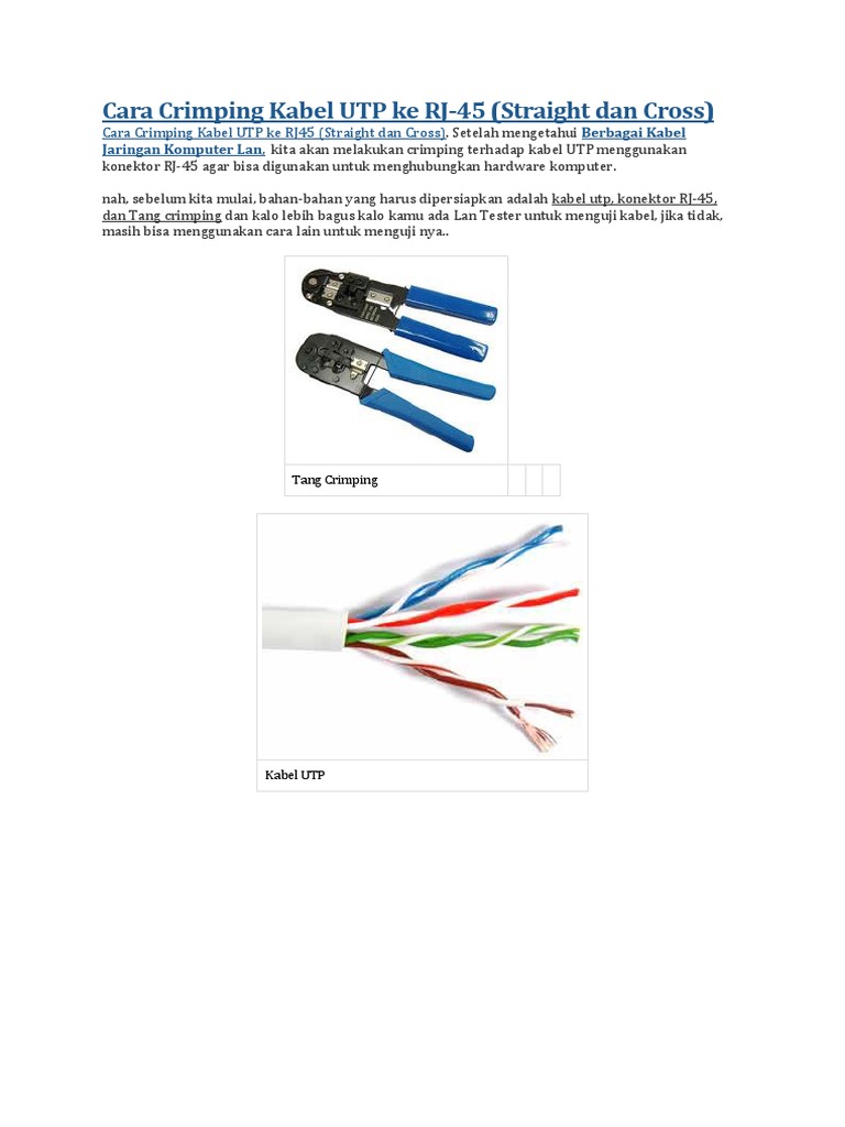 Cara Crimping Kabel UTP Ke RJ | PDF