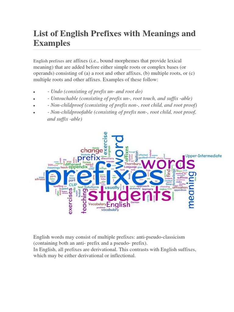 English Prefixes: Meanings & Examples | PDF | Linguistic Morphology ...