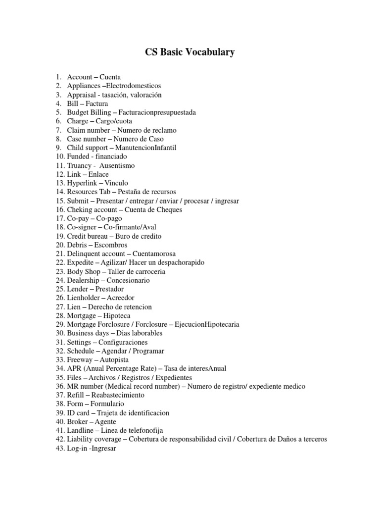 Vocabulario Básico de CS en Español | PDF | Justicia | Crimen y violencia