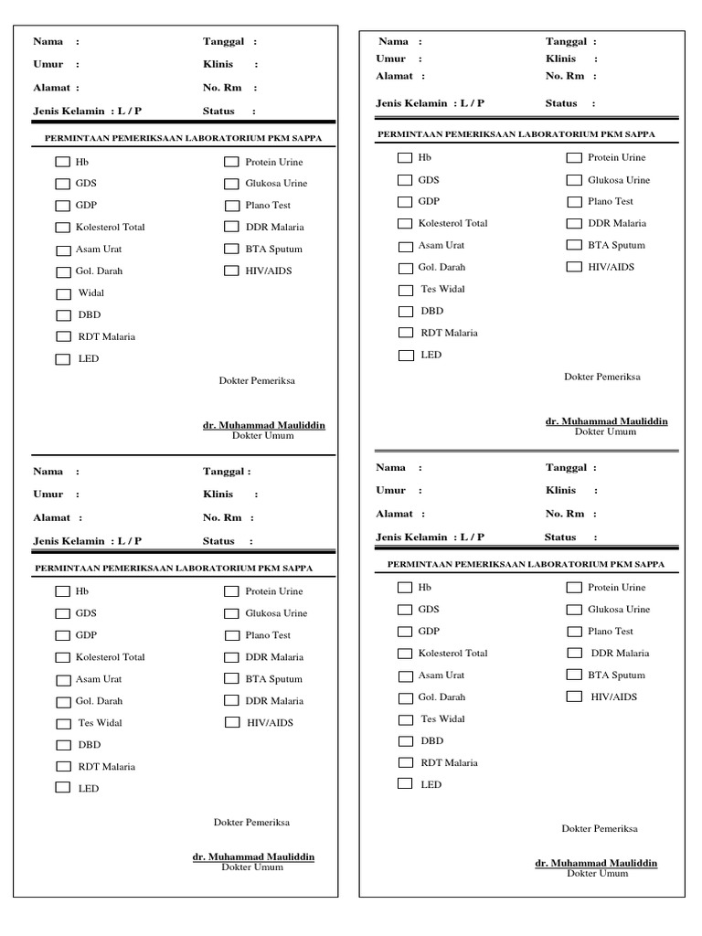 Format Pemeriksaan Laboratorium | PDF