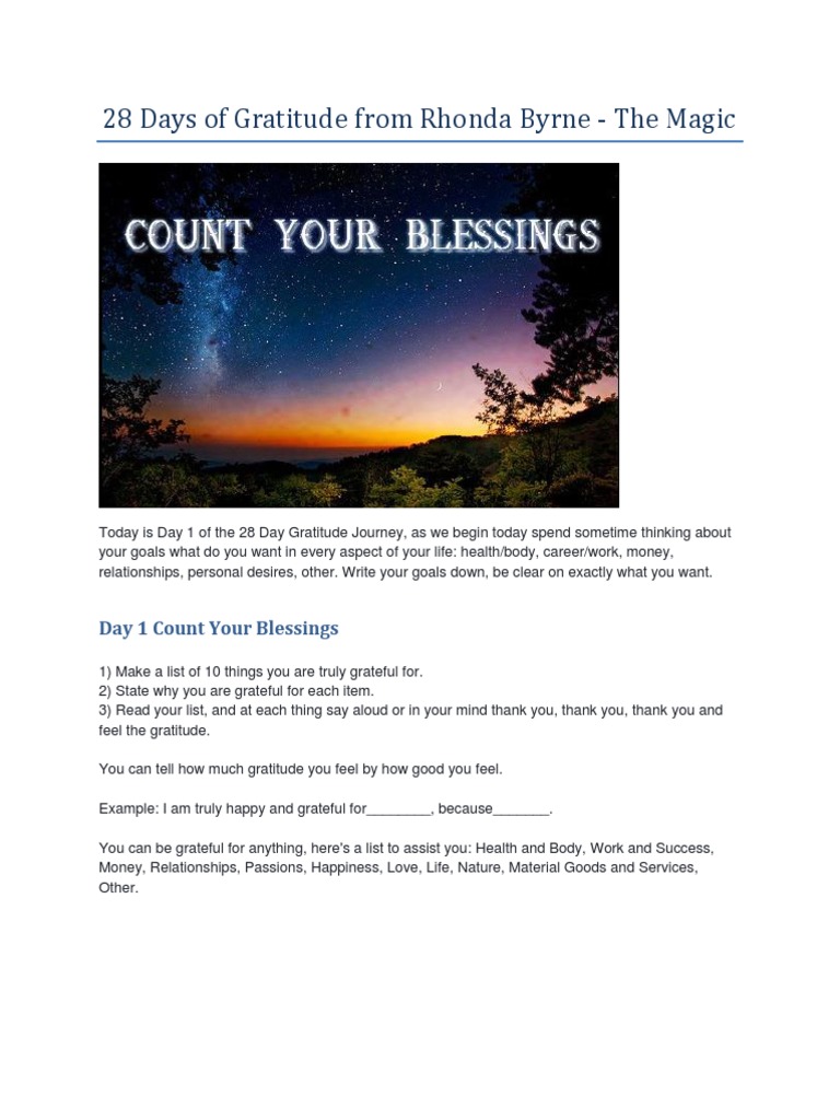 28 Days of Gratitude From Rhonda Byrne - The Magic | PDF | Gratitude | Mind