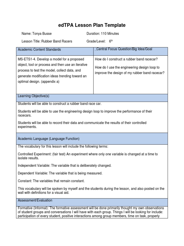 Rubber Band Racer Lesson Plan | PDF | Educational Assessment | Cognition