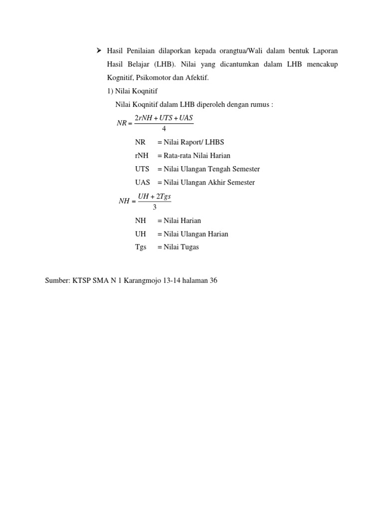 Rumus Nilai Raport KTSP | PDF