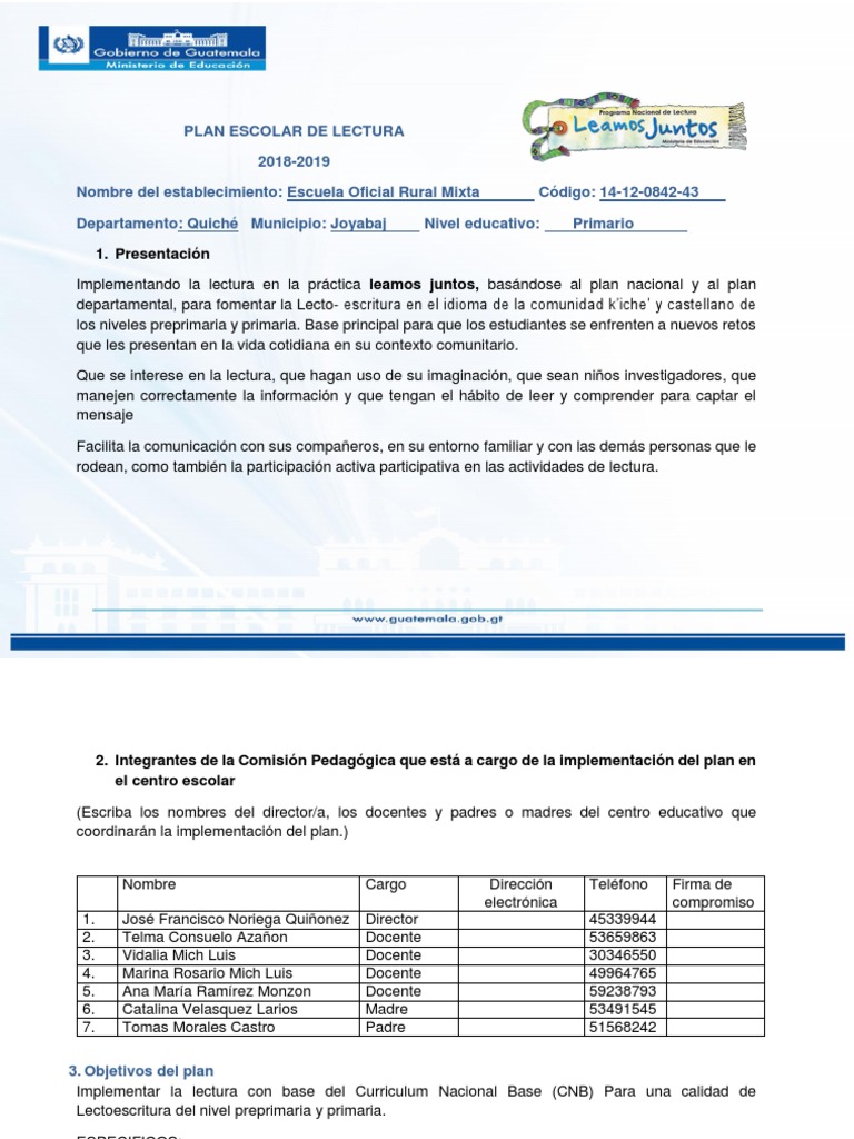 Plan Escolar EORM, Caserio Chosavic 2018 | PDF | Biblioteca escolar | Maestros