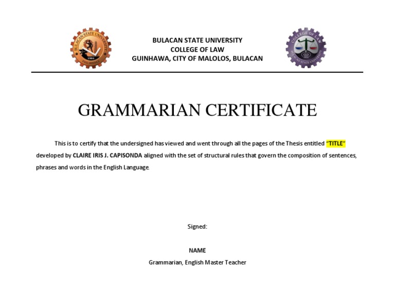 Grammarian Certificate | PDF