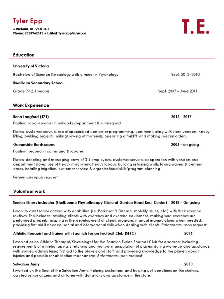 Tyler Epp Resume | PDF | Wellness | Medical