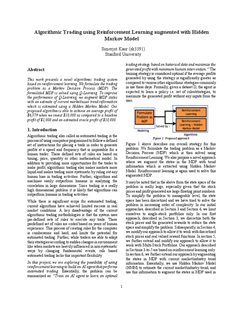 Algorithmic Trading Using Reinforcement Learning Augmented With Hidden Markov Model | PDF ...