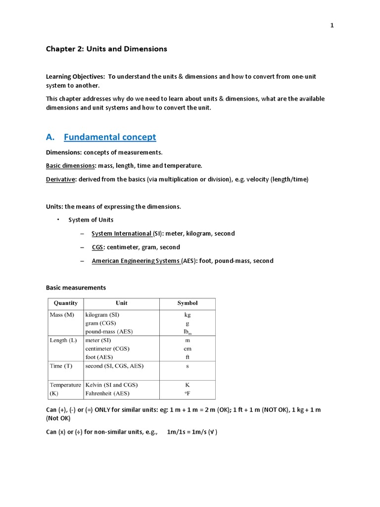 SWB - Chapter 2 Units and Dimensions | PDF | Units Of Measurement | Tonne