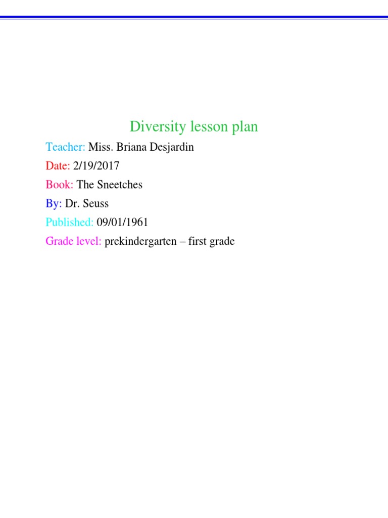 Diversity Lesson Plan for Young Learners | PDF | Lesson Plan | Cognition