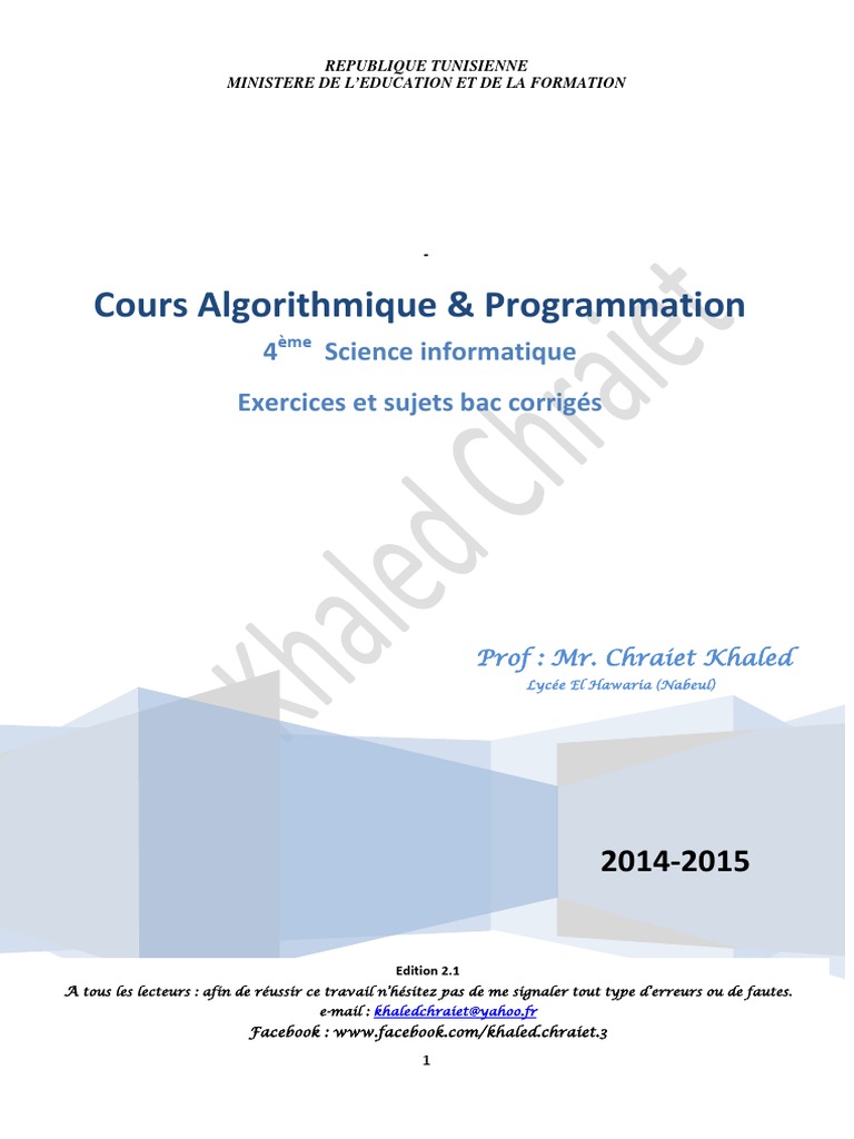 Cours d'Algorithmique et Programmation | PDF | Pointeur (programmation) | Fichier informatique