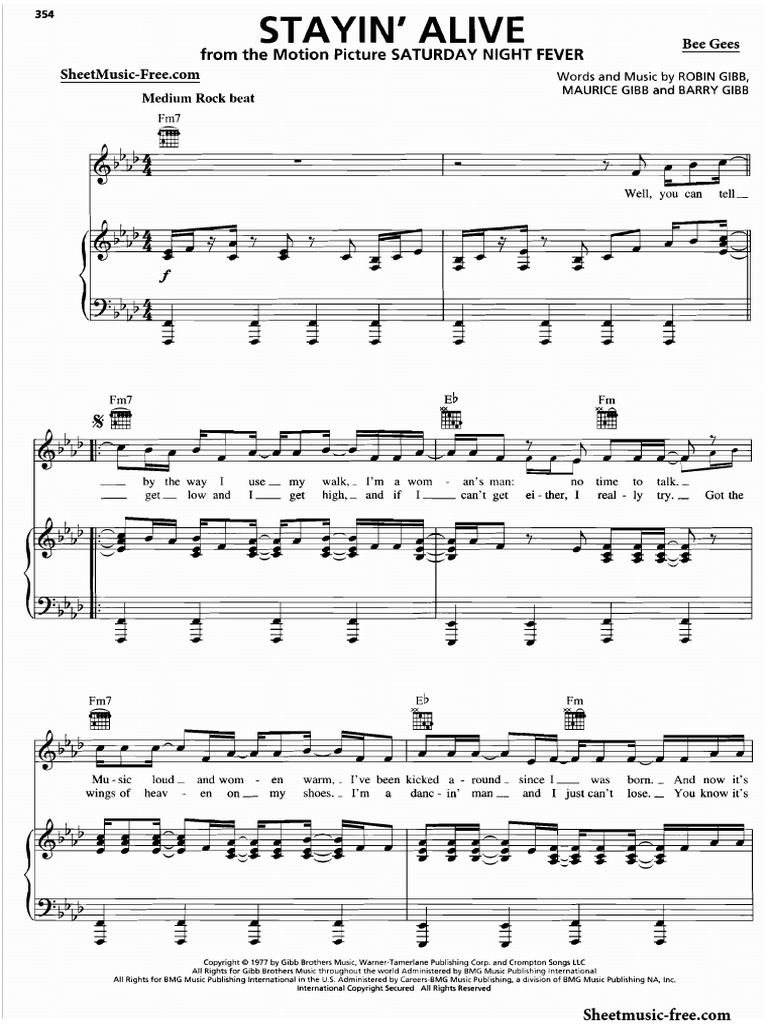 Stayin' Alive Sheet Music Bee Gees Sheet Music PDF | PDF