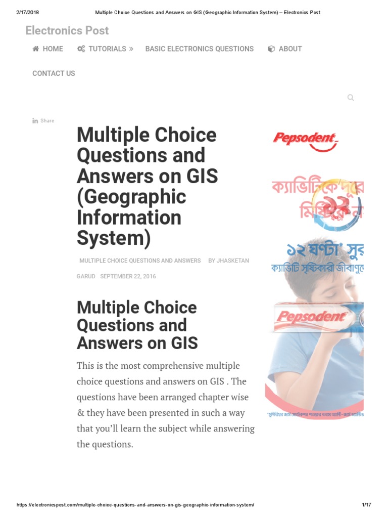 Multiple Choice Questions and Answers on GIS (Geographic Information ...