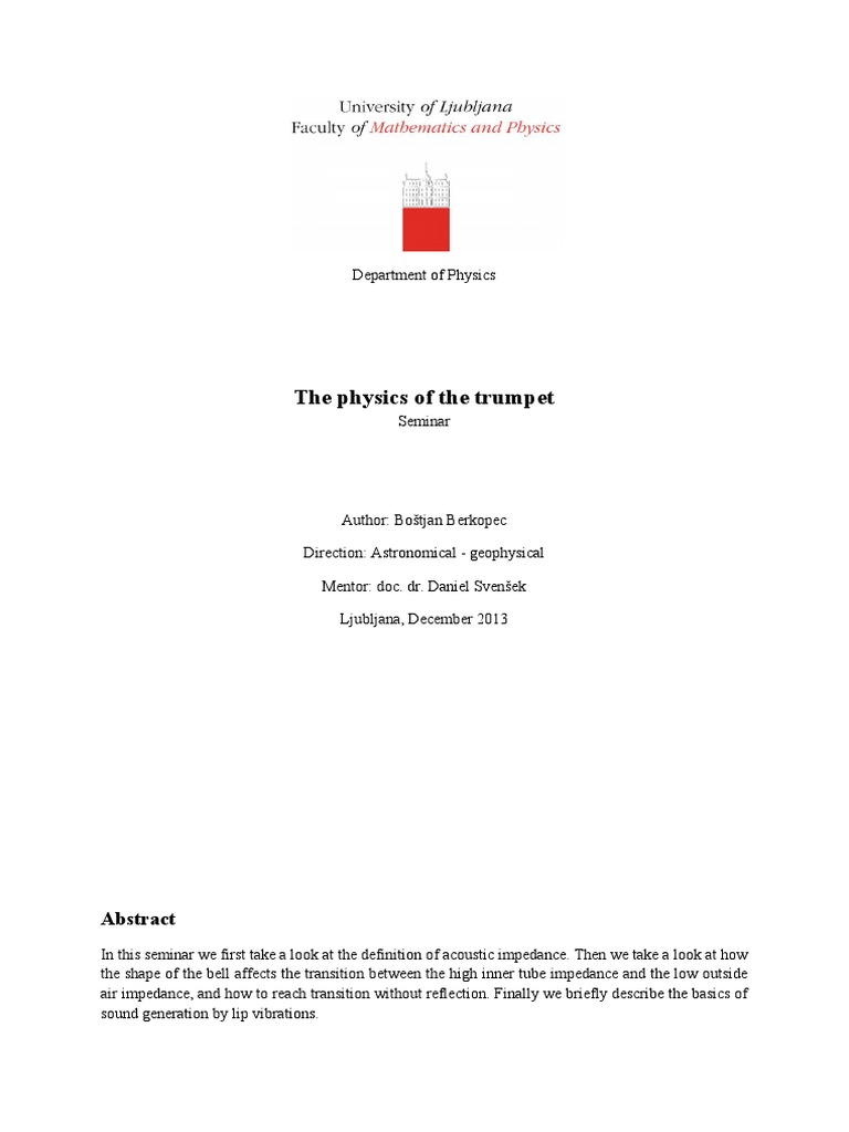 The Physics of Trumpet Acoustics | PDF | Trumpet | Brass Instruments