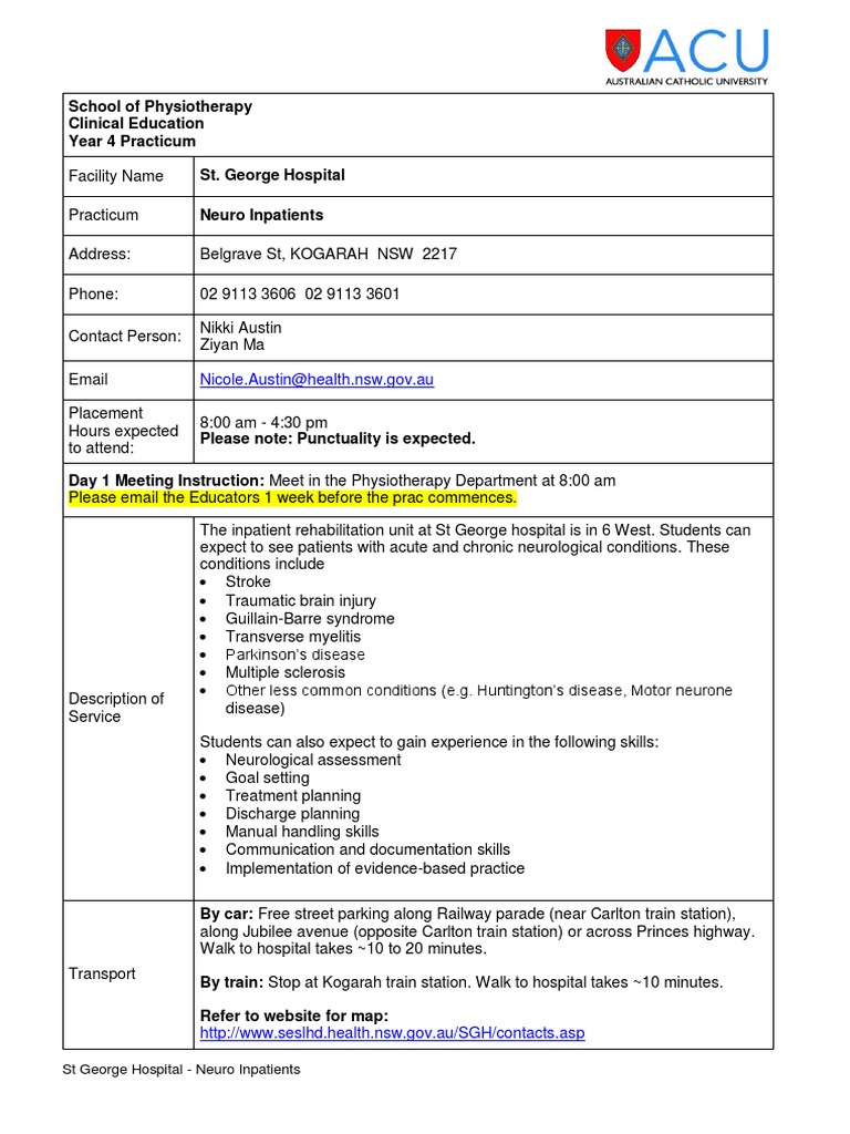 ST George Hospital - Neuro Inpatients | PDF | Physical Therapy | Neurology