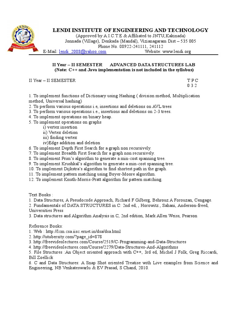 ADS LAB Syllabus | PDF