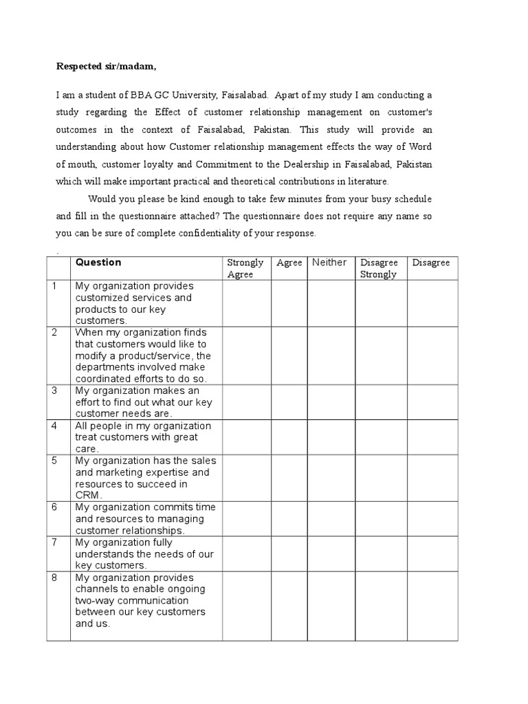 Likert Scale Questionnaire Pdf Customer Relationship Management