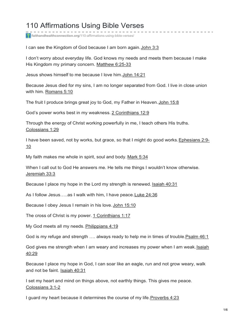 110 Affirmations Using Bible Verses | PDF | God In Christianity ...