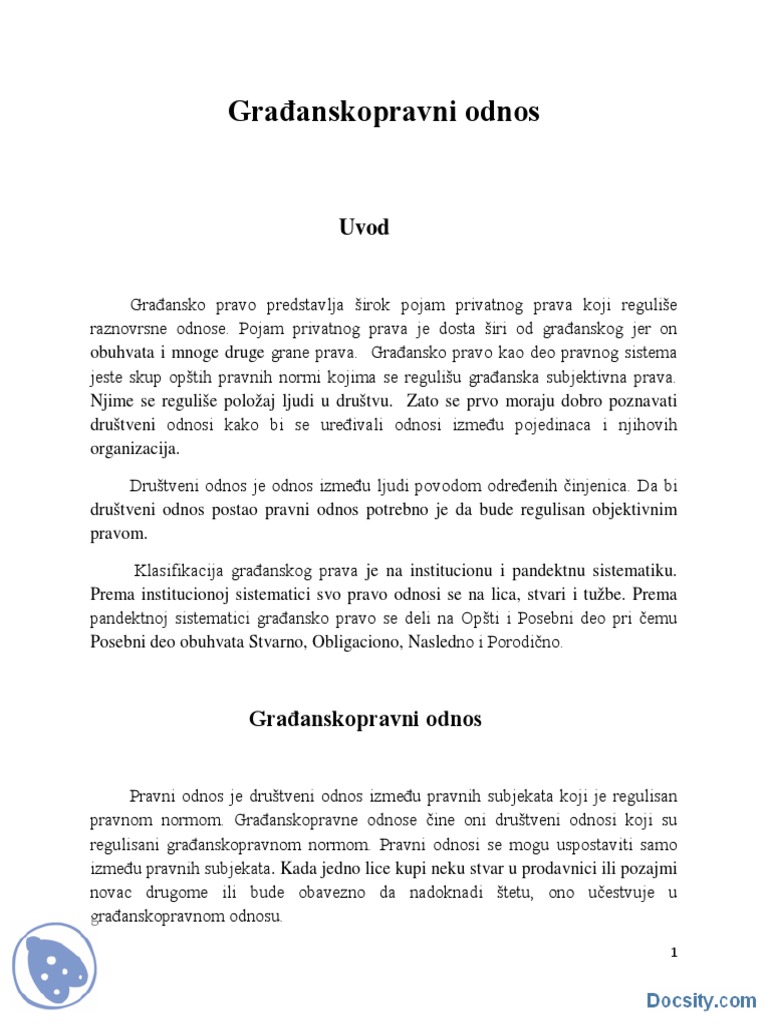 Gra Ansko Pravni Odnos Semianrski Rad Gradjansko Procesno Pravo | PDF