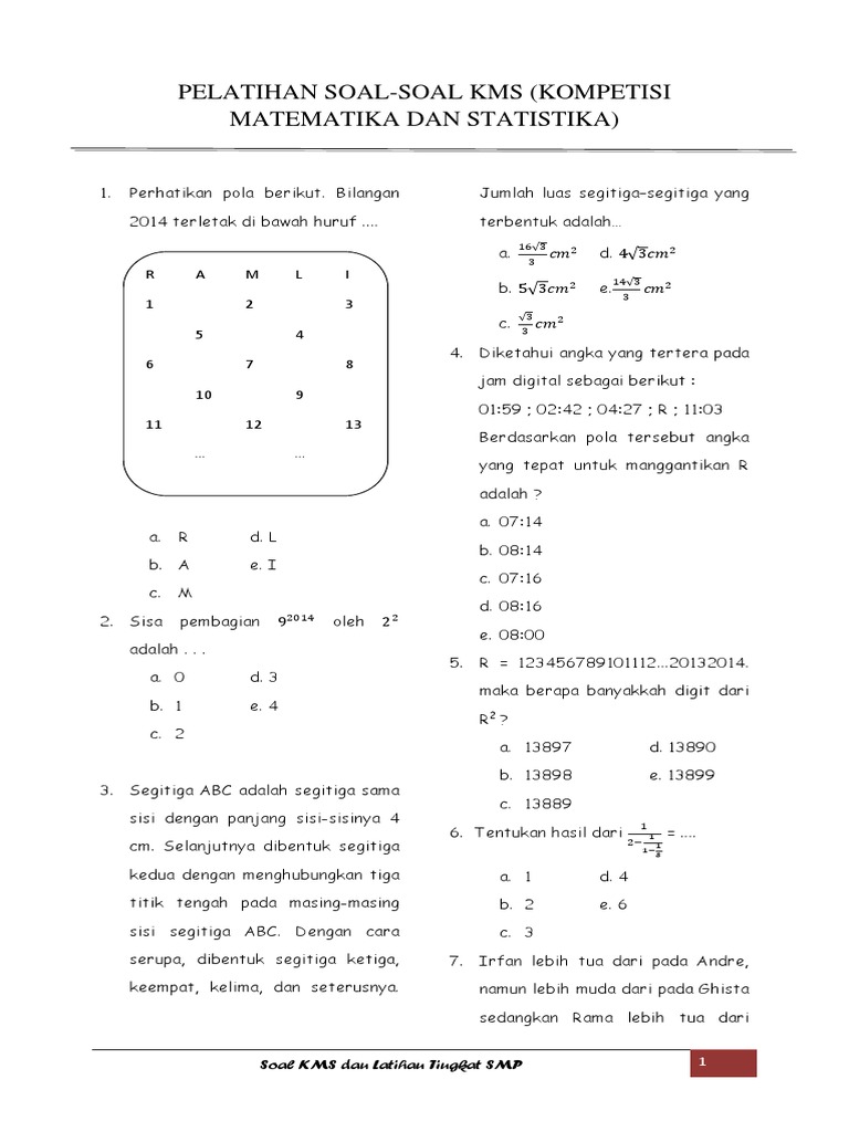 Soal-Soal KMS (Kompetisi Matematika dan Statistika | PDF
