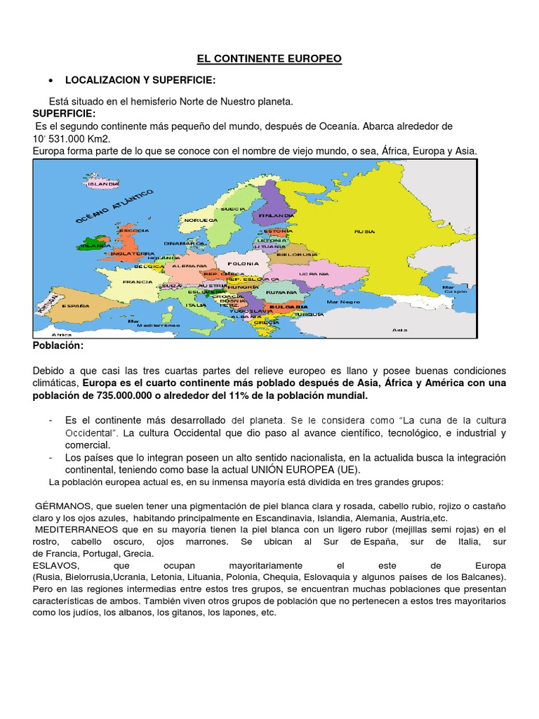 El Continente Europeo | PDF | Viajes por Europa | Lenguas de Europa