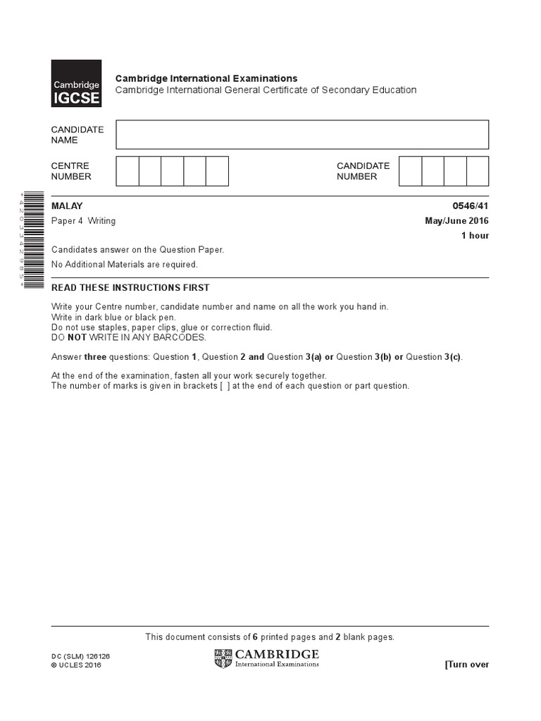 Exam Paper Igcse Writing May and June 2016 | PDF