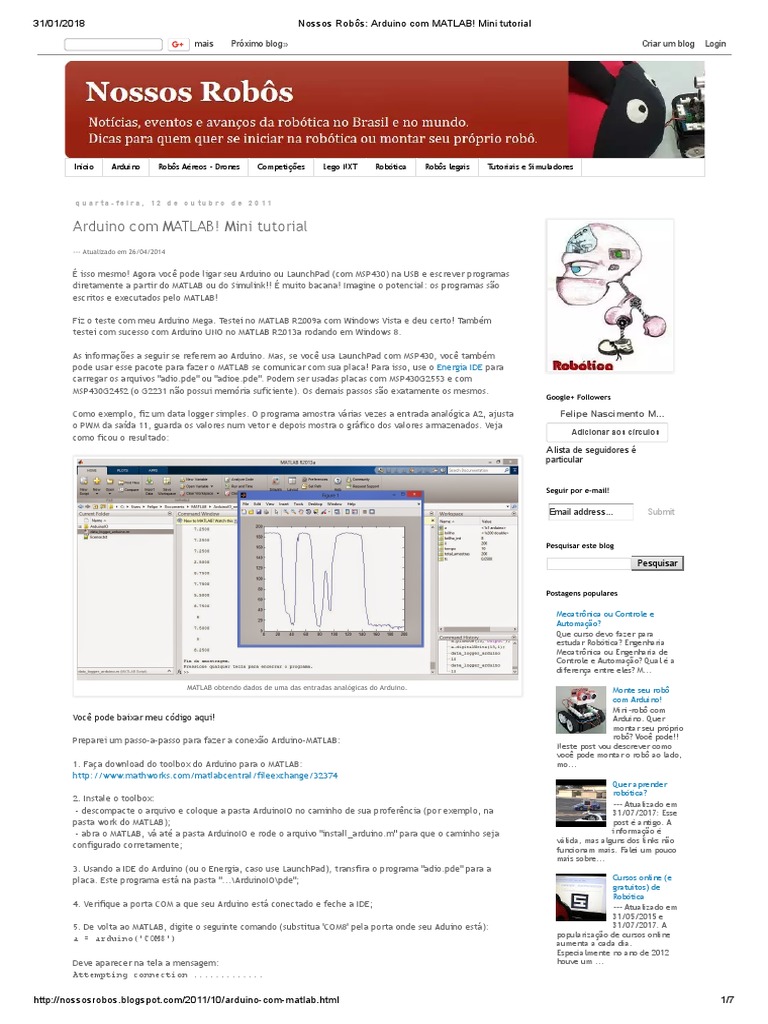 Nossos Robôs - Arduino Com MATLAB! Mini Tutorial | PDF | Arduino | Matlab Nossos Robôs - Arduino Com MATLAB! Mini Tutorial | PDF | Arduino | Matlab