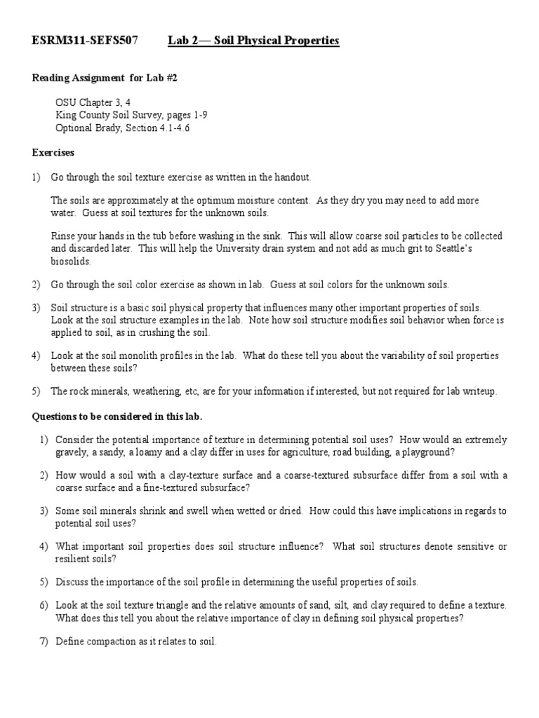 Soil Physical Properties Lab Overview | PDF | Soil | Natural Materials