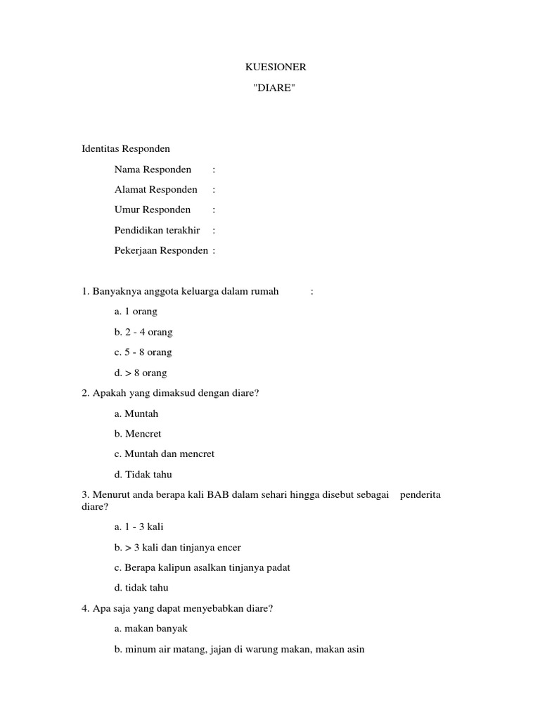 Kuesioner Pre Test Diare | PDF