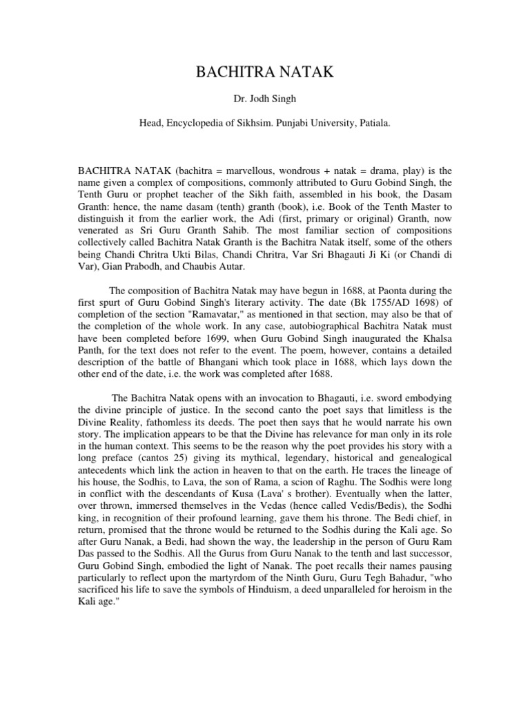 BACHITRA NATAK by DR Jodh Singh | PDF | Monotheistic Religions | Bhakti ...