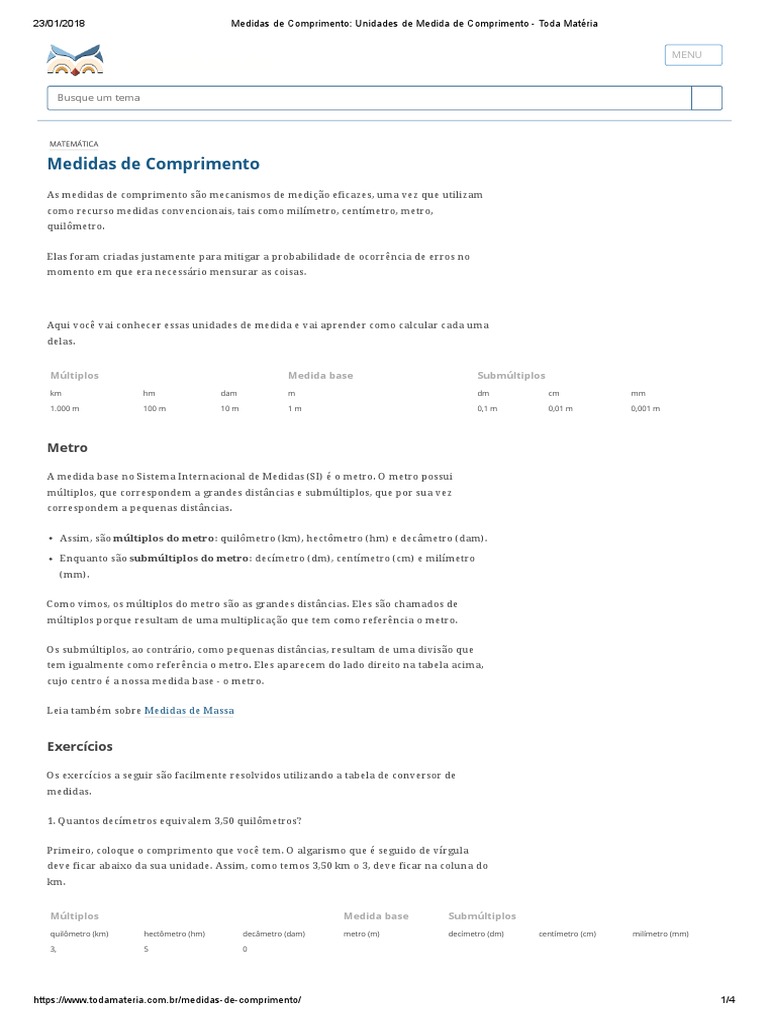 Medidas de Comprimento - Unidades de Medida de Comprimento - Toda ...