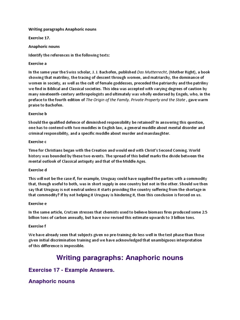 Writing Paragraphs Anaphoric Nouns | PDF | Matriarchy | Religion And Belief