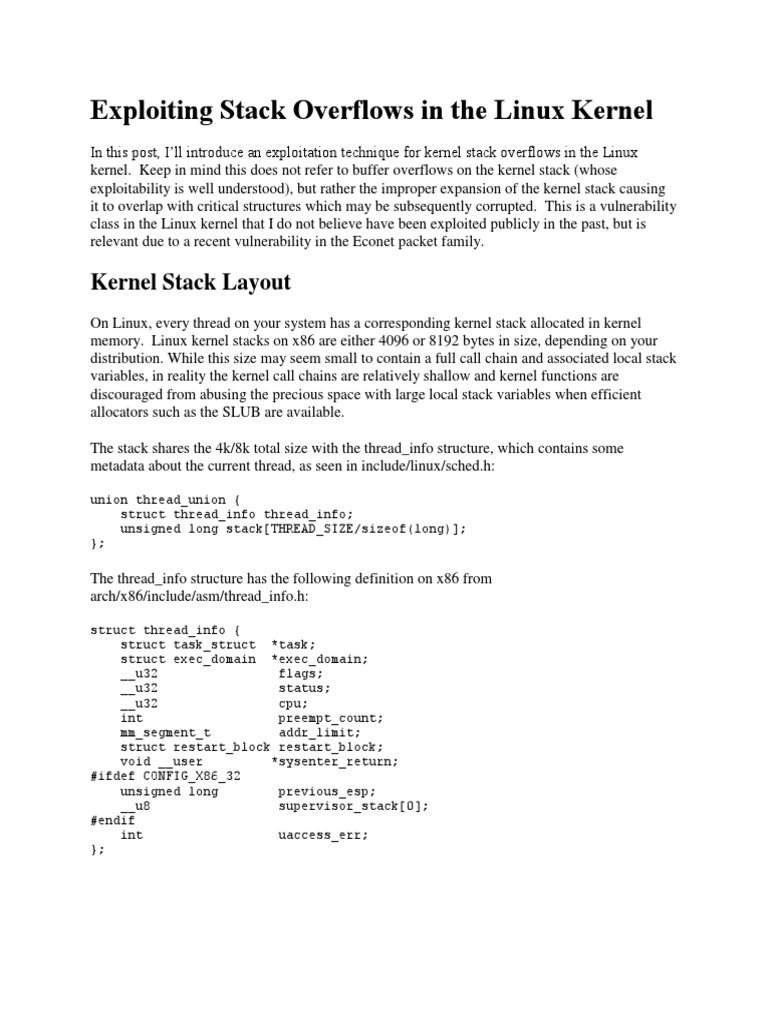 EN - Exploiting Stack Buffer Overflows in The Linux x86 Kernel PDF | PDF | Pointer (Computer ...