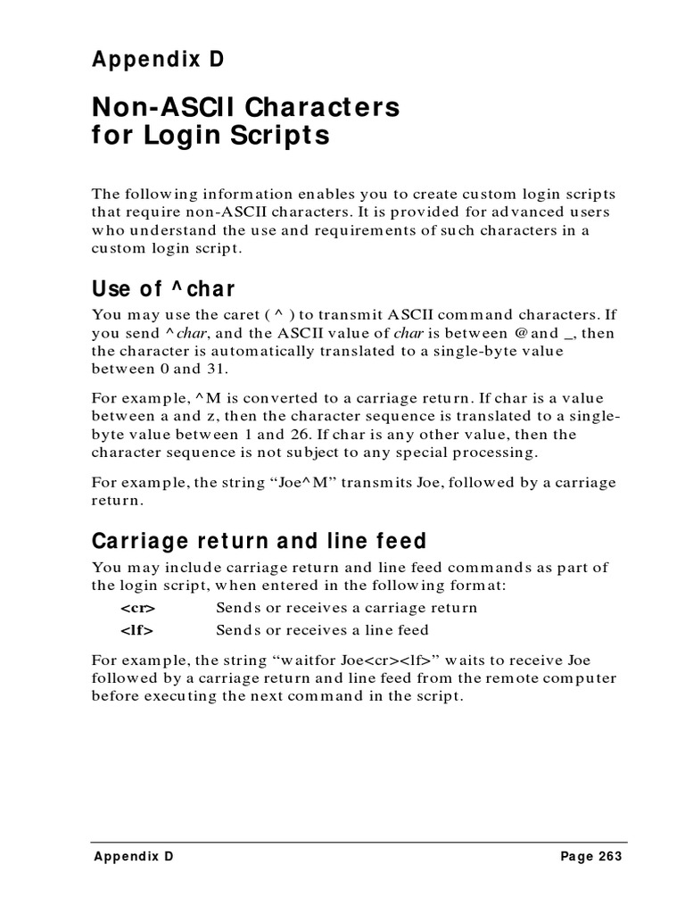 Non-ASCII Characters For Login Scripts: Appendix D | PDF