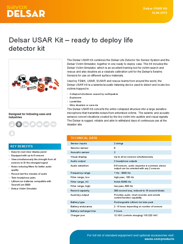 Delsar USAR Kit | PDF | Rechargeable Battery | Battery (Electricity)
