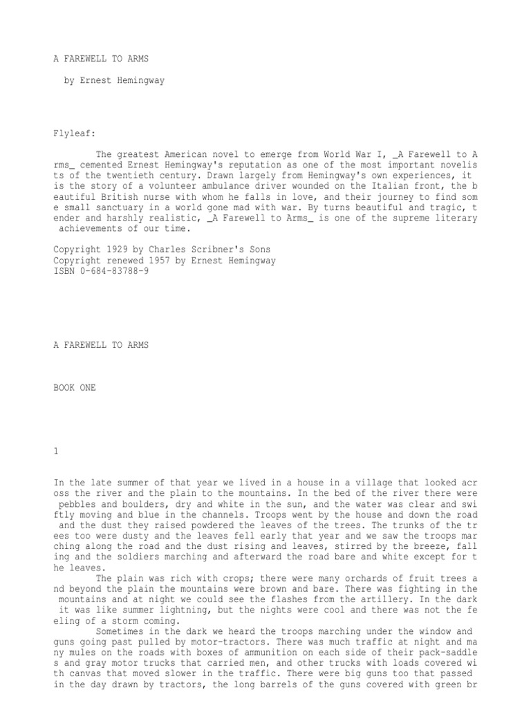 A Farewell To Arms | PDF | Ernest Hemingway | Unrest