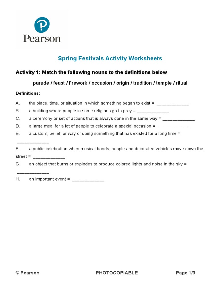 Spring Festivals Activity Worksheets | PDF | Festival | Traditions