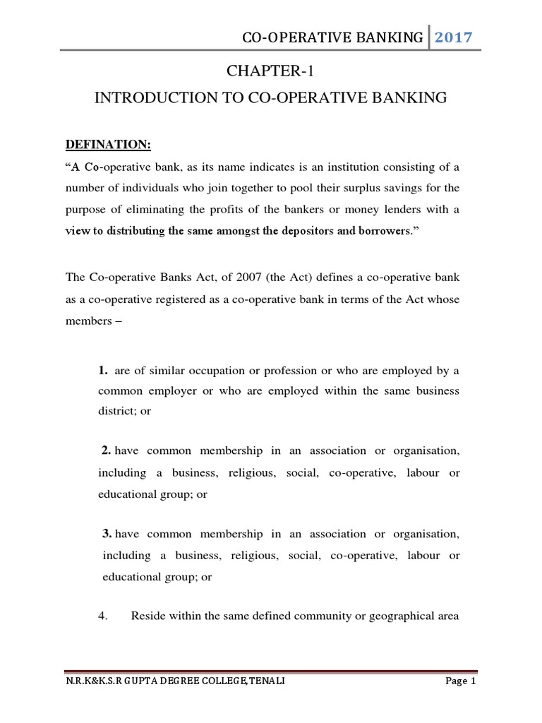 Co-Operative Banking Chapter-1 Introduction To Co-Operative Banking | Download Free PDF ...