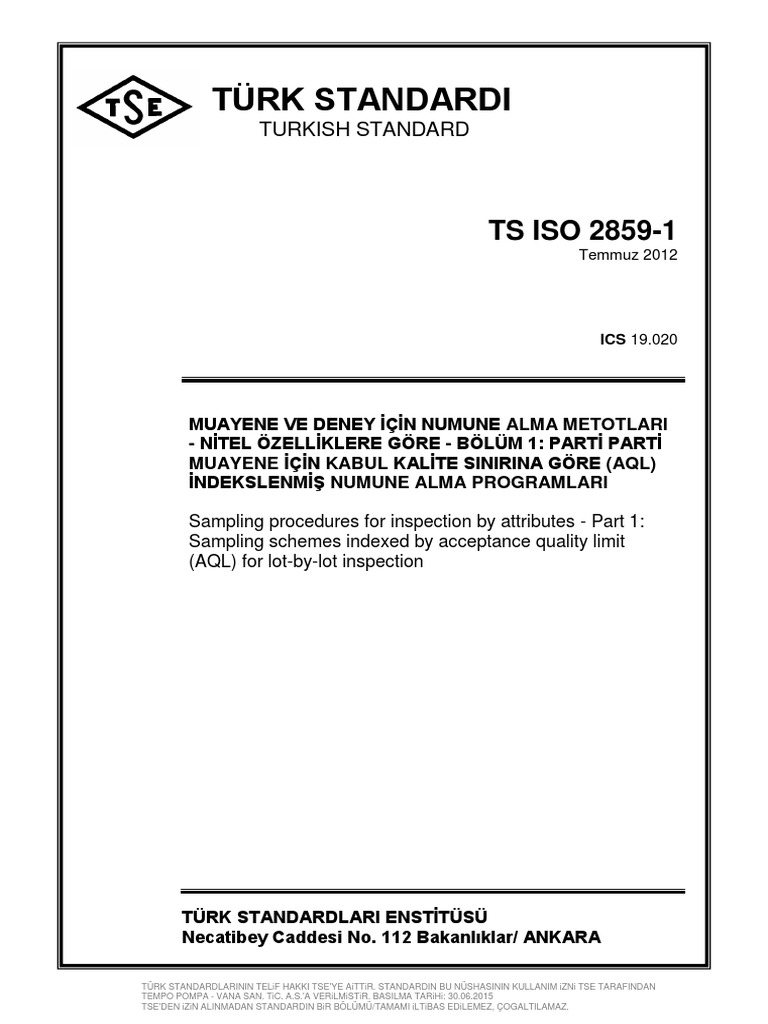Ts Iso 2859 1 Numune Alma | PDF