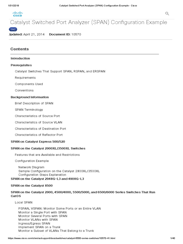Catalyst Switched Port Analyzer (SPAN) Configuration Example - Cisco | PDF | Network Switch ...