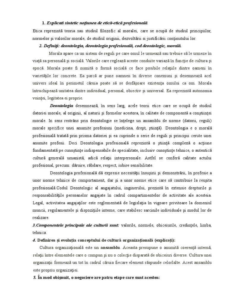 Etica Profesionala - Raspunsuri Pentru Examen UTM | PDF