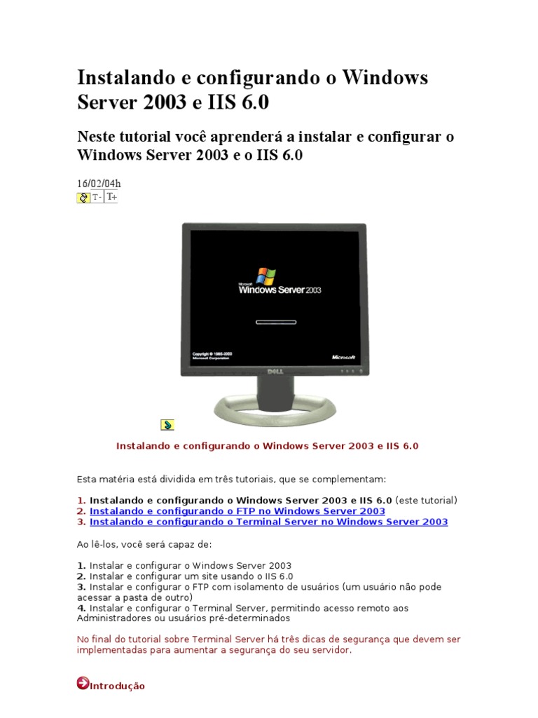 Instalando e Configurando o Windows Server 2003 e IIS 6 | PDF | Windows ...