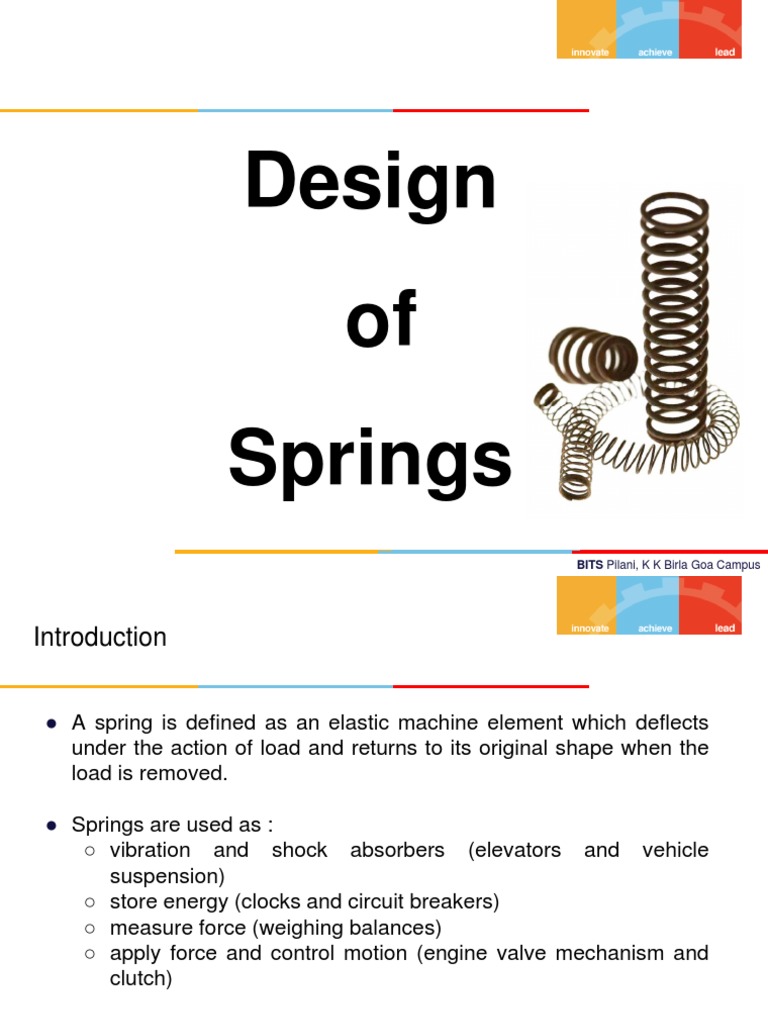 Design of Springs: BITS Pilani, K K Birla Goa Campus | PDF | Helix ...