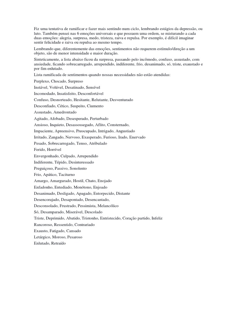 Lista de Sentimentos e Emoções Universais | PDF | Autoajuda
